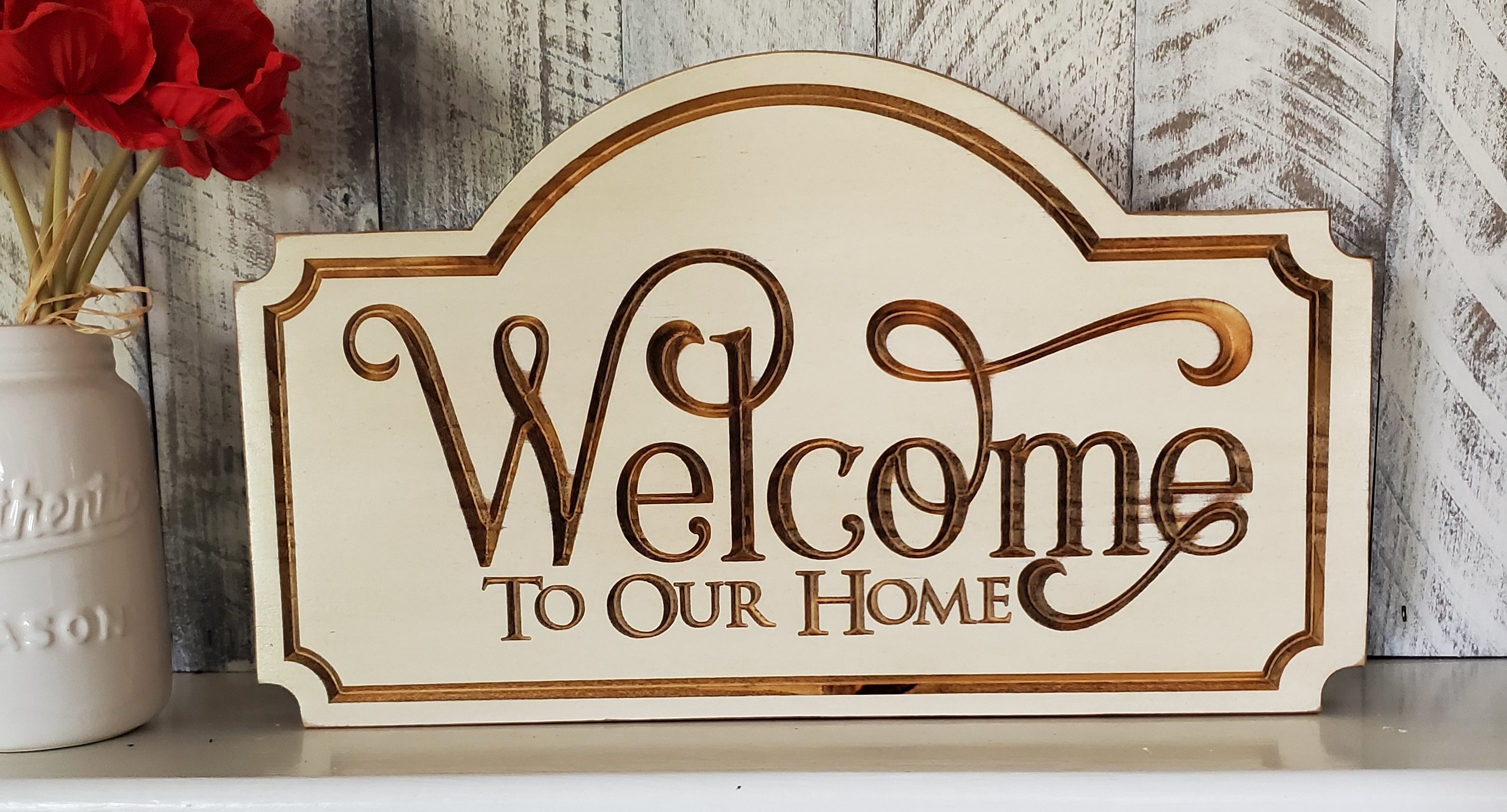 Welcome Home Plaque - Antique White Teak – Brothers Grimm Woodworks